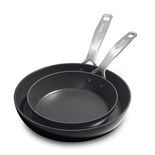 GreenPan SearSmart Hard Anodized Healthy Ceramic Nonstick, 8" and 10" Frying Pan Skillet Set, PFAS-Free, Textured Surface, Dishwasher Safe, Black