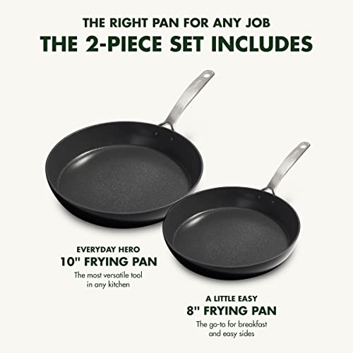 GreenPan SearSmart Hard Anodized Healthy Ceramic Nonstick, 8" and 10" Frying Pan Skillet Set, PFAS-Free, Textured Surface, Dishwasher Safe, Black