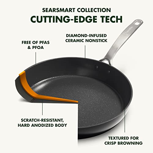 GreenPan SearSmart Hard Anodized Healthy Ceramic Nonstick, 8" and 10" Frying Pan Skillet Set, PFAS-Free, Textured Surface, Dishwasher Safe, Black