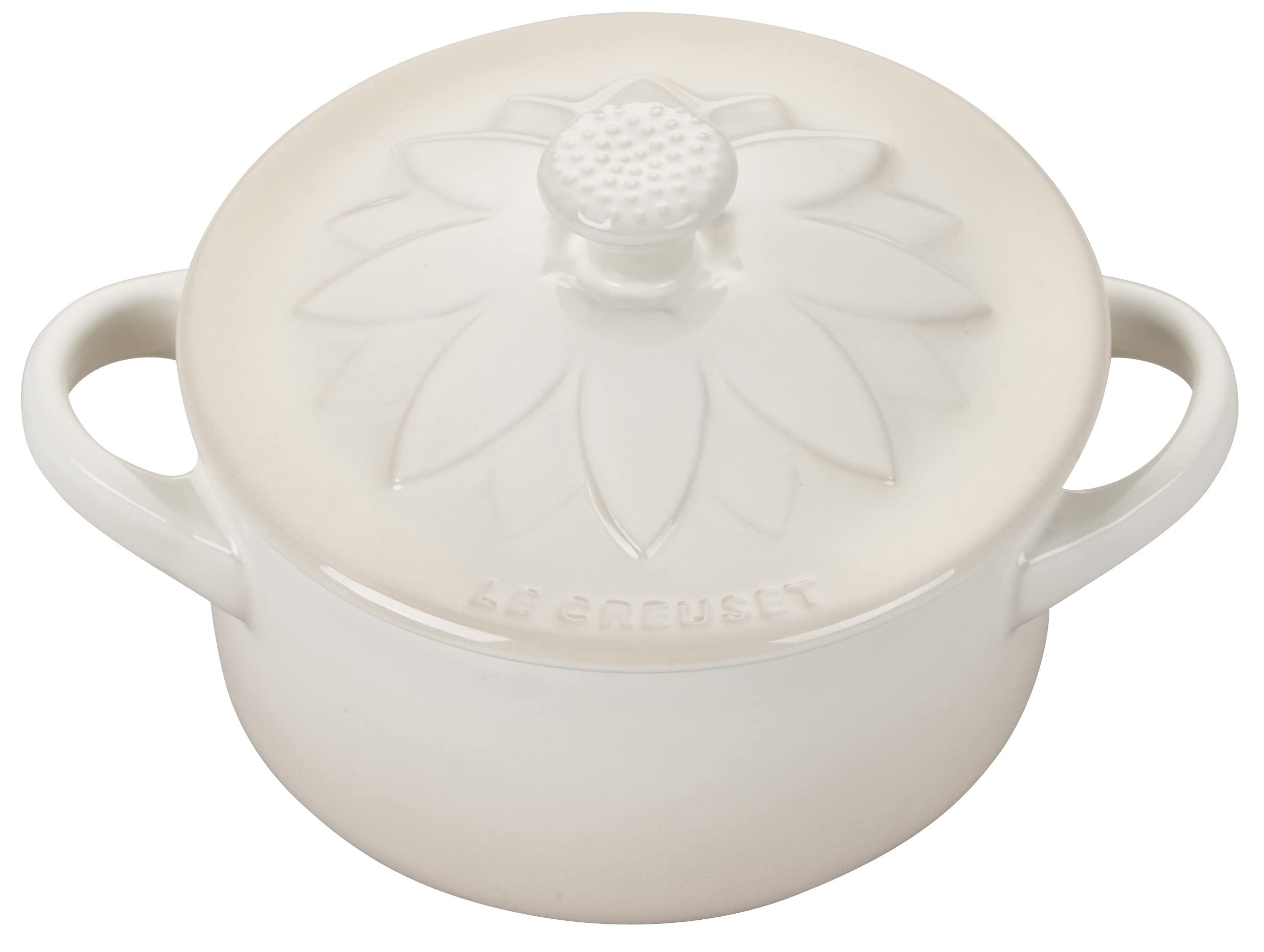 Le Creuset Stoneware Mini Round Cocotte with Flower Lid, 8oz., Meringue