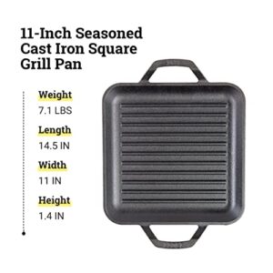 Lodge Cast Iron Chef Collection Square Grill Pan, Pre-Seasoned - 11 in