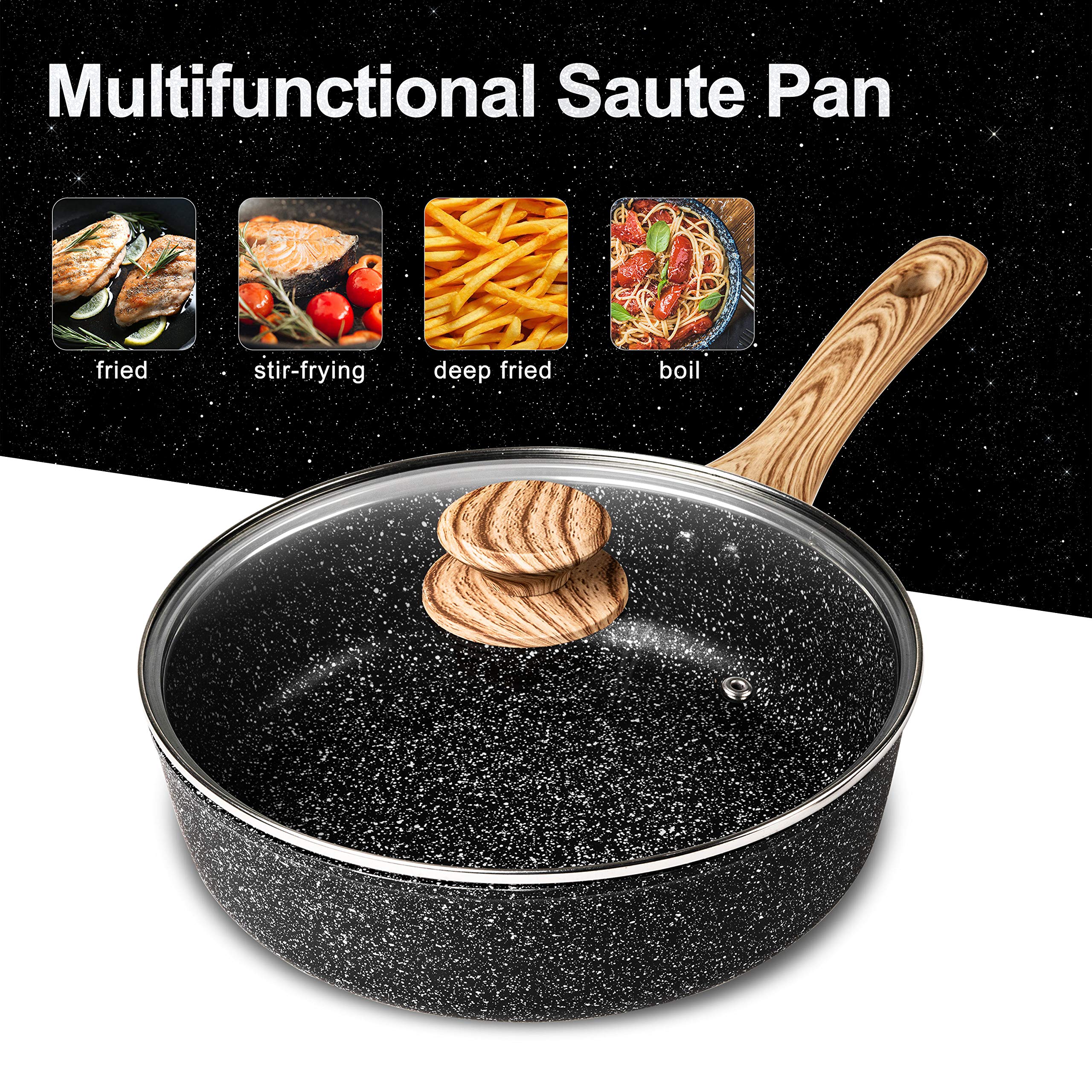 MICHELANGELO Deep Frying Pan with Lid, 9.5 Inch, Nonstick, Aluminum, Ergonomic Handle, Induction Compatible