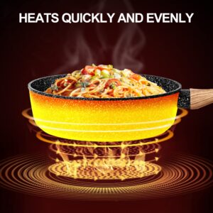 MICHELANGELO Deep Frying Pan with Lid, 9.5 Inch, Nonstick, Aluminum, Ergonomic Handle, Induction Compatible