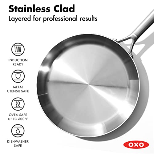 OXO Mira Tri-Ply Stainless Steel, 12" Frying Pan Skillet, Induction, Multi Clad, Dishwasher and Metal Utensil Safe