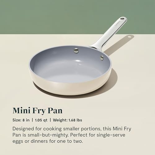 Caraway Mini Duo - Non-Stick Ceramic Mini Fry Pan (1.05 qt, 8") & Mini Sauce Pan (1.75 qt) - Non Toxic, PTFE & PFOA Free - Oven Safe & Stovetop Agnostic (Gas, Electric & Induction) - Cream