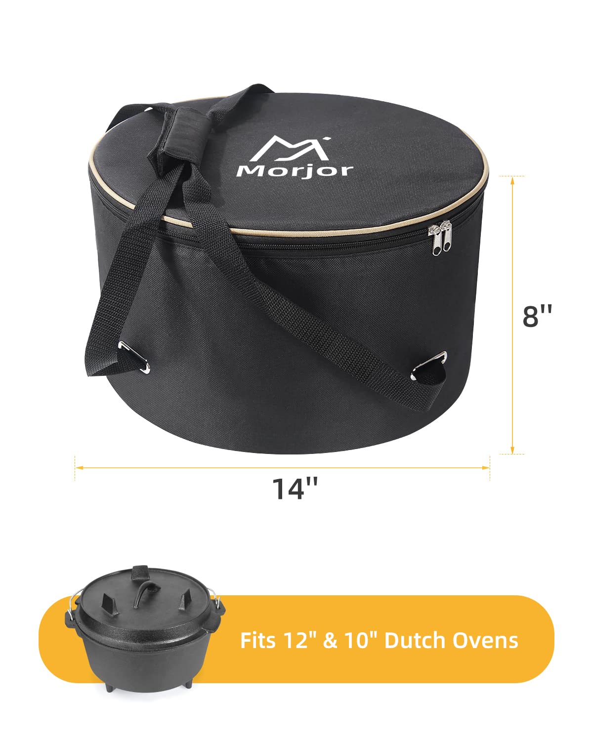 Morjor Dutch Oven Bag for 12 & 10 Inch Dutch Oven, Carry Bag with Extra Inner Crossed Straps & 2 Pockets