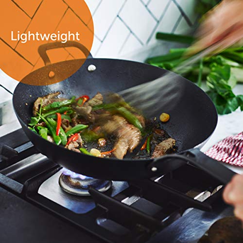 BK Pre-Seasoned Black Steel Carbon Steel Induction Compatible 12" Wok, Oven and Broiler Safe to 660F, Durable and Professional, Black