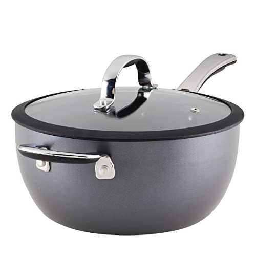 Rachael Ray Cook + Create Hard Anodized Nonstick Saucier Pan/Saucepan with Lid and Helper Handle, 4.5 Quart - Black