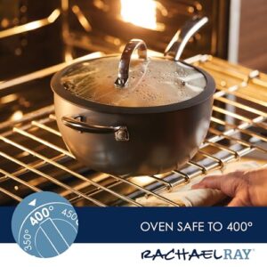 Rachael Ray Cook + Create Hard Anodized Nonstick Saucier Pan/Saucepan with Lid and Helper Handle, 4.5 Quart - Black