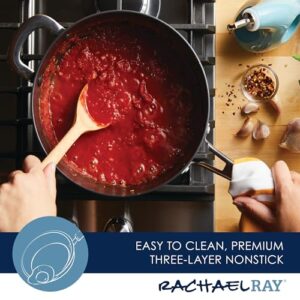 Rachael Ray Cook + Create Hard Anodized Nonstick Saucier Pan/Saucepan with Lid and Helper Handle, 4.5 Quart - Black