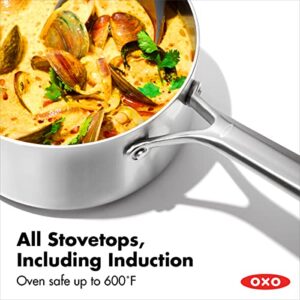 OXO Mira Tri-Ply Stainless Steel, 1.5QT and 3QT Saucepan Pot Set with Lids, Induction, Multi Clad, Dishwasher and Metal Utensil Safe