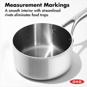 OXO Mira Tri-Ply Stainless Steel, 1.5QT and 3QT Saucepan Pot Set with Lids, Induction, Multi Clad, Dishwasher and Metal Utensil Safe