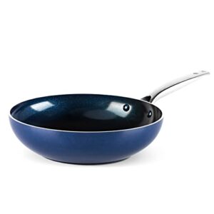 blue diamond cookware diamond infused ceramic nonstick 11" wok pan, induction, pfas-free, dishwasher safe, oven safe, blue