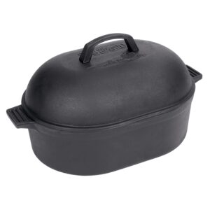 Bayou Classic 7418 12-qt Cast Iron Oval Roaster Features Domed Cast Iron Lid Perfect For Slow Cooking Roast Turkey Chicken Ham Pot Roast Stews Soups and Chili