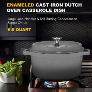 Bruntmor Pre-Seasoned 6.5 qt Enameled Cast Iron Round Dutch Ovens, 6.5 Quart Enameled Cast Iron Dutch Oven Pot With Lid And Handle, Heavy Duty Casserole Dish, Hand Wash Only, Pumpkin Spice