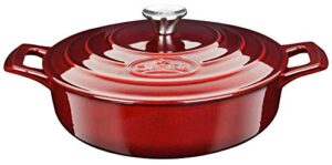 la cuisine 3110mb enameled cast iron covered braiser, saute pan casserole pan, 3.75 quart (qt) - matte black enamel interior, cranberry porcelain enamel coating finish exterior