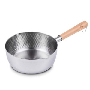 yukihira saucepan, traditional japanese yukihira pot stainless steel saucepan milk sauce pan wooden handle (6.3 inch 1.2 quart)