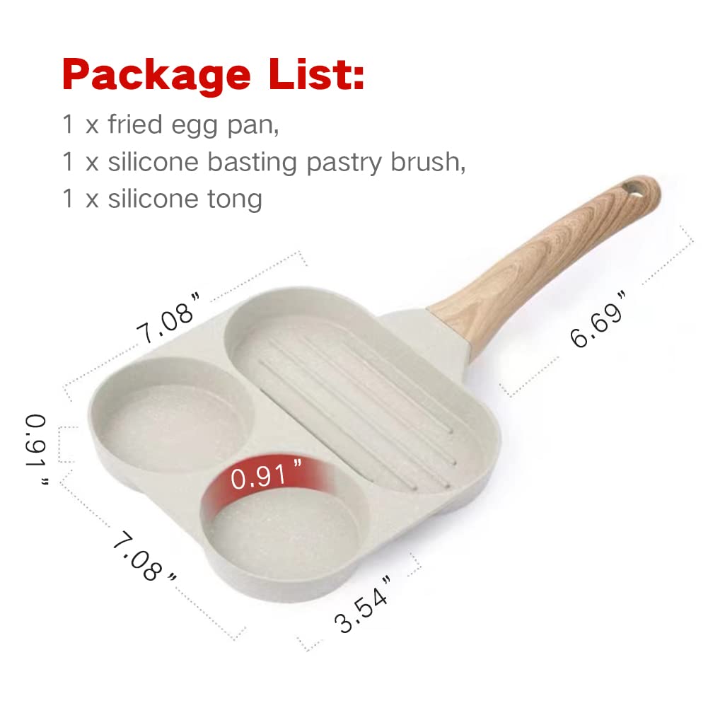 A.B Crew Fried Egg Pan Nonstick, Egg Frying Pan 3 Section Pancake Pan Aluminium Omelet Pan Induction & Gas Stove Compatible Granite Egg Skillet Egg Cooker Pan for Plett Breakfast