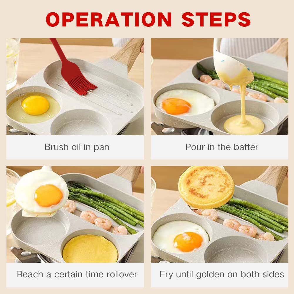 A.B Crew Fried Egg Pan Nonstick, Egg Frying Pan 3 Section Pancake Pan Aluminium Omelet Pan Induction & Gas Stove Compatible Granite Egg Skillet Egg Cooker Pan for Plett Breakfast