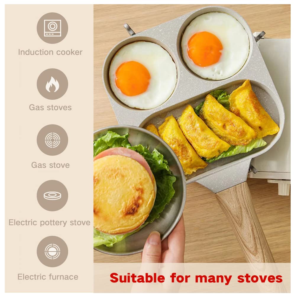 A.B Crew Fried Egg Pan Nonstick, Egg Frying Pan 3 Section Pancake Pan Aluminium Omelet Pan Induction & Gas Stove Compatible Granite Egg Skillet Egg Cooker Pan for Plett Breakfast