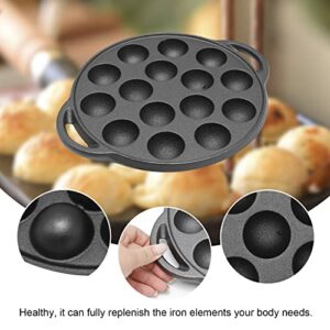 VIKKSAER Cast Iron Takoyaki Pan, 15 Hole Nonstick Grill Pan,1.5'' Half Sphere Maker,Round Cooking Plate with Grease Brush & Fork