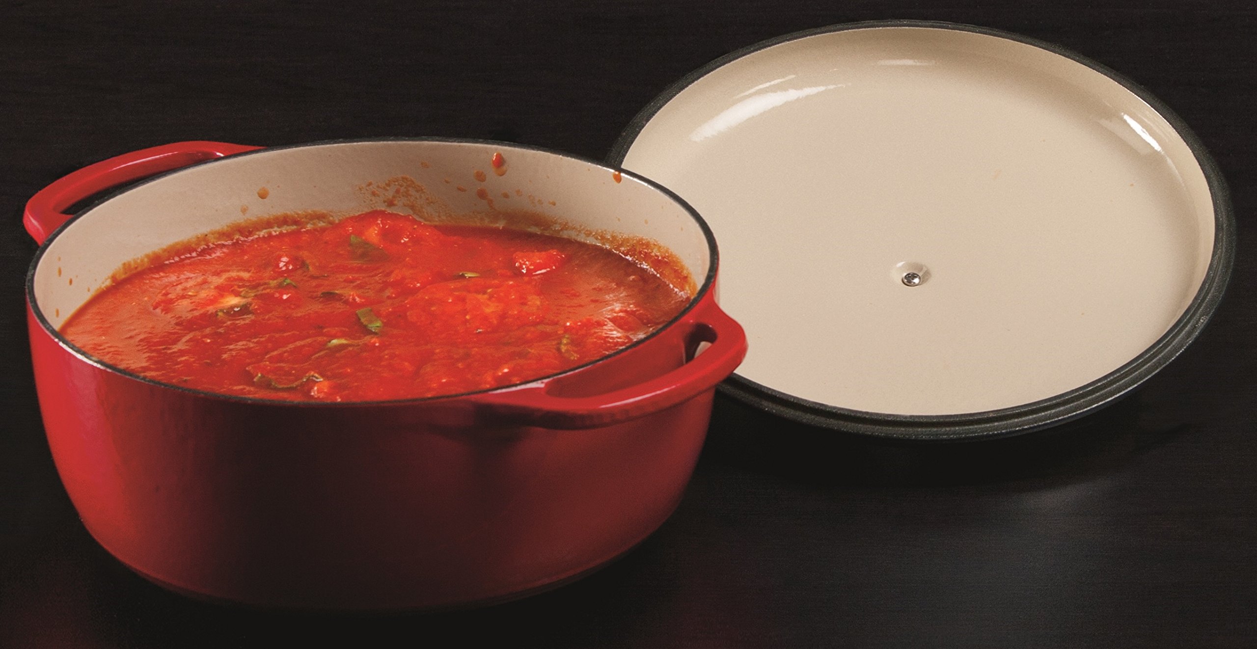 Lodge EC7D43 Enameled Cast Iron Dutch Oven, 7.5-Quart, Island Spice Red & EC3CC43 Enameled Cast Iron Covered Casserole, 3-Quart, Island Spice Red