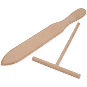 DS. DISTINCTIVE STYLE Crepe Spreader and Crepe Spatula Kit Set of 2 Crepe Tools Wooden Spatula and 4.7-inch T-shaped Tool