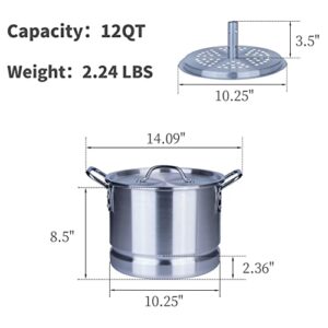 ARC 12 Quart Aluminum Tamale Steamer Pot, Crab Pot Stock Pot with Steamer tube for Seafood Crawfish Crab Vegetable with Rivet Handle, Silver