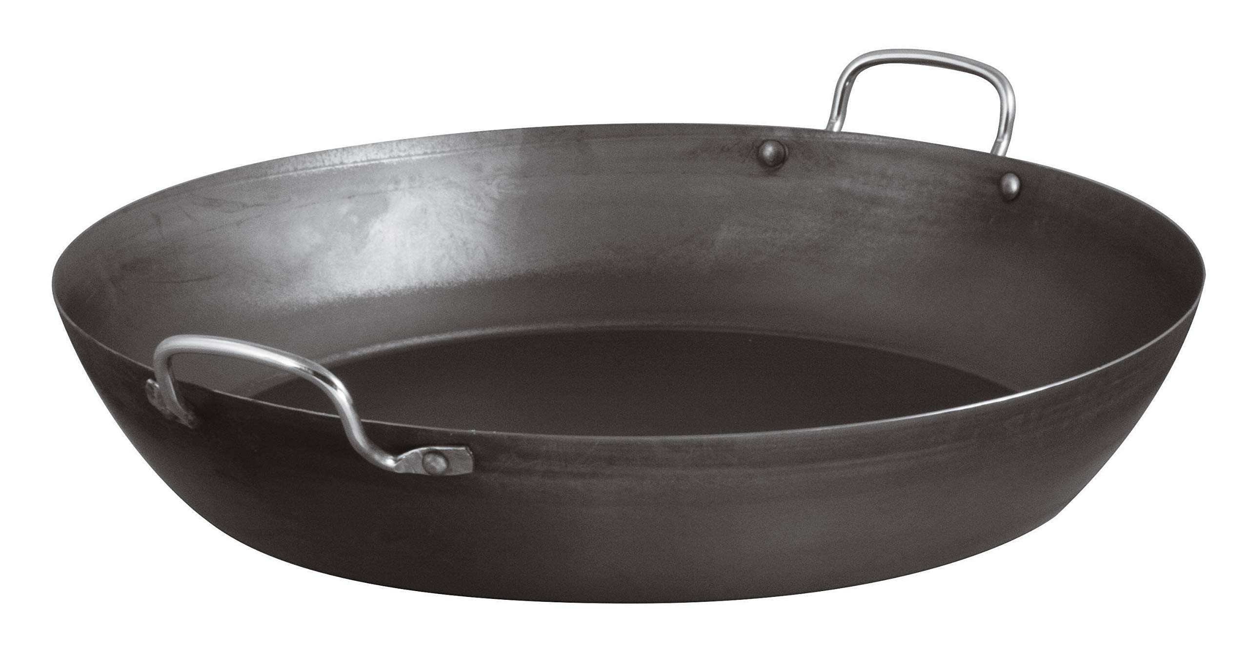 BelleVie Black Carbon Steel 16-Gauge Paella Pan, Dia. 15 3/4" x H 3""