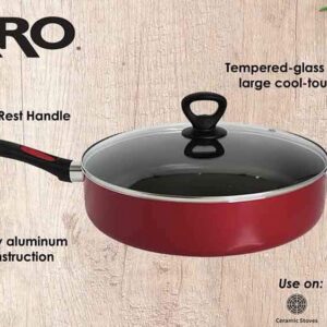 Mirro A79682 Get A Grip Aluminum Nonstick Jumbo Cooker Deep Fry Pan with Glass Lid Cover Cookware, 12-Inch