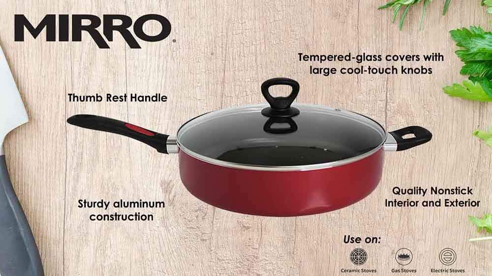 Mirro A79682 Get A Grip Aluminum Nonstick Jumbo Cooker Deep Fry Pan with Glass Lid Cover Cookware, 12-Inch