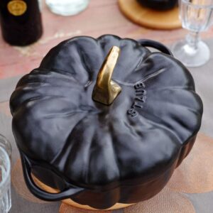 STAUB Ceramic 0.75-qt Petite Ceramic Pumpkin, Oven & Stove Safe up to 572°F, Pumpkin Dish, Ceramic Baking Dish, Candy Dish, Matte Black