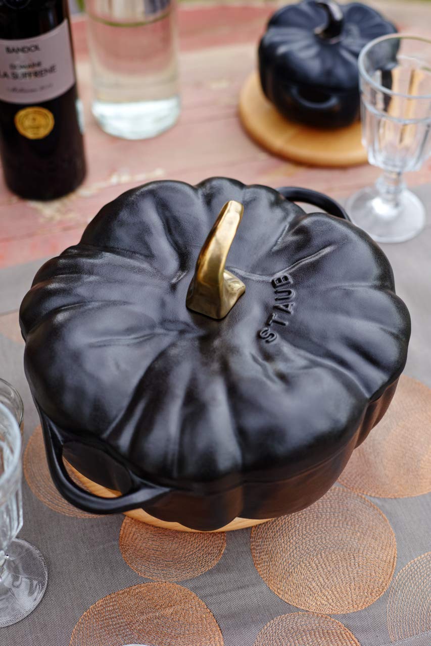 STAUB Ceramic 0.75-qt Petite Ceramic Pumpkin, Oven & Stove Safe up to 572°F, Pumpkin Dish, Ceramic Baking Dish, Candy Dish, Matte Black