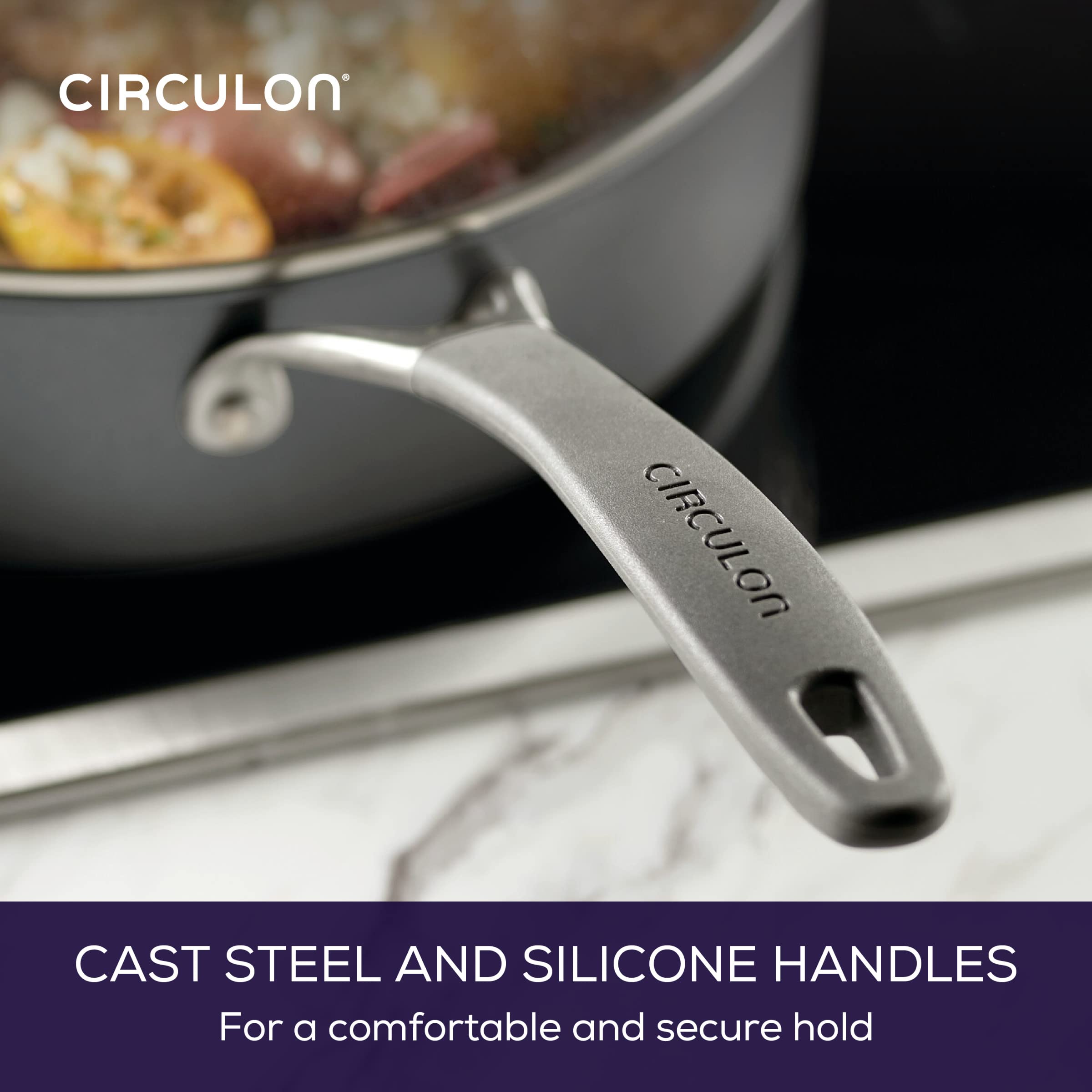 Circulon A1 Series with ScratchDefense Technology Nonstick Induction Sauté Pan with Helper Handle and Lid, 5 Quart, Graphite