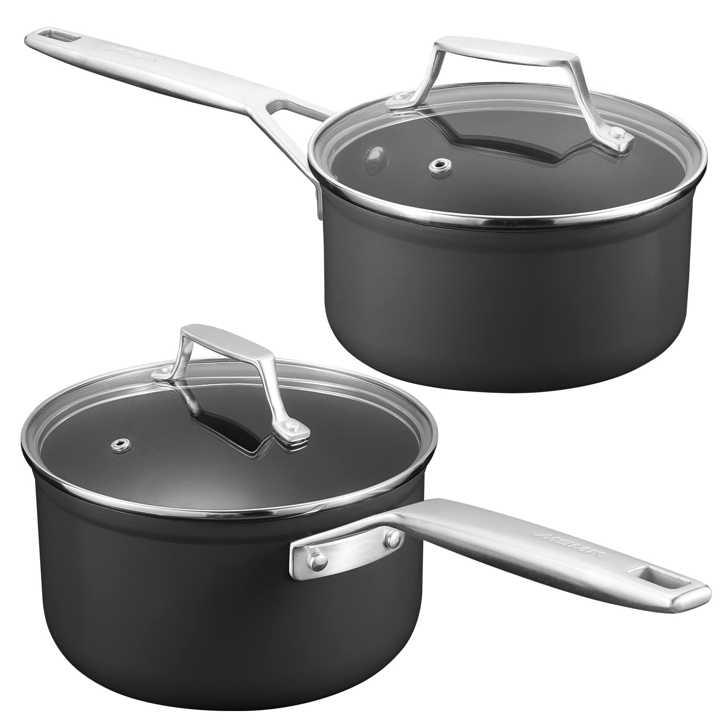 MSMK 1.5 Quart Saucepan and 3.5 Quart Saucepan with lid, Burnt also Non stick, Induction, Scratch-resistant, Small Cooking Pots