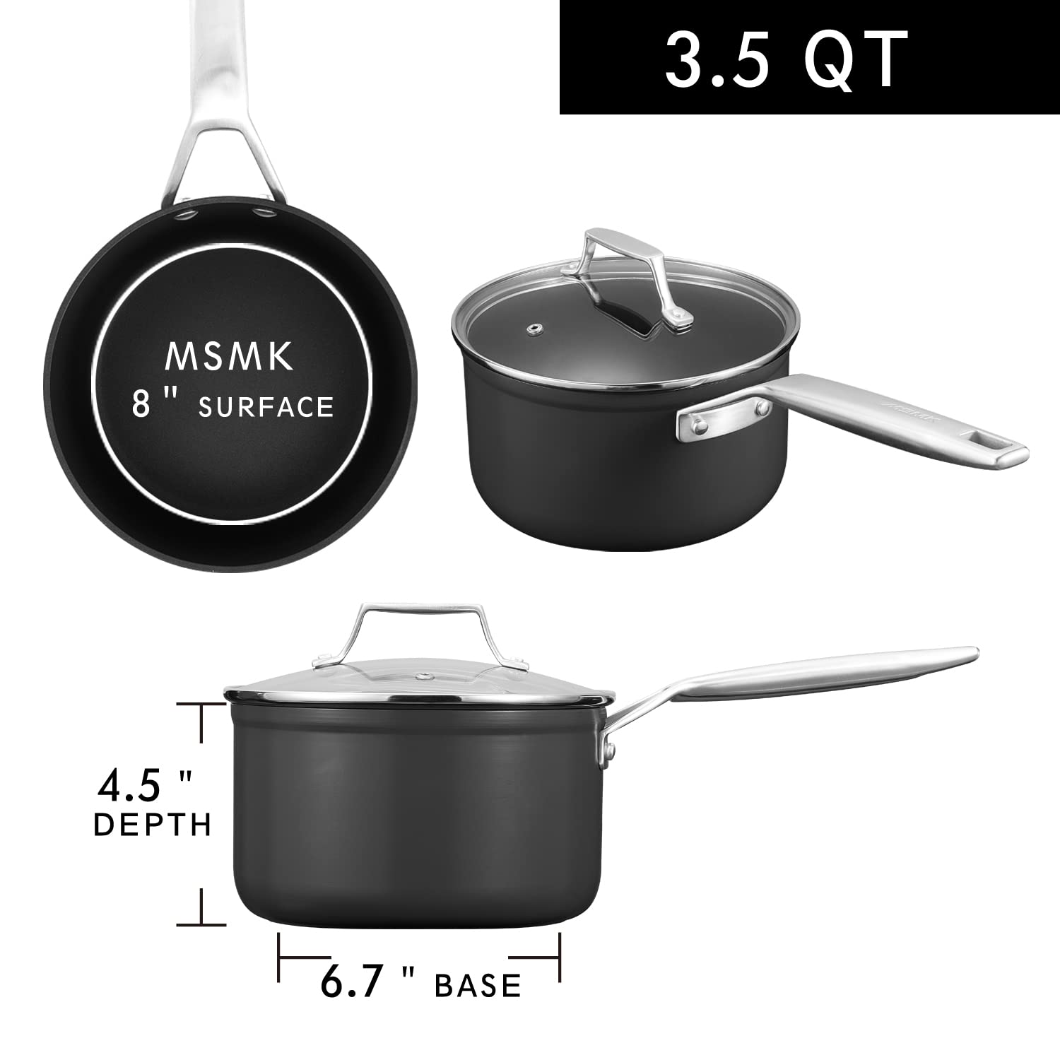 MSMK 1.5 Quart Saucepan and 3.5 Quart Saucepan with lid, Burnt also Non stick, Induction, Scratch-resistant, Small Cooking Pots