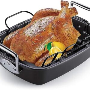 Cook N Home Nonstick Roasting Pan Bakeware Roaster with Rack, 17x13-inches, Black