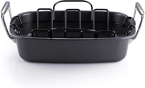 Cook N Home Nonstick Roasting Pan Bakeware Roaster with Rack, 17x13-inches, Black