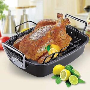 Cook N Home Nonstick Roasting Pan Bakeware Roaster with Rack, 17x13-inches, Black