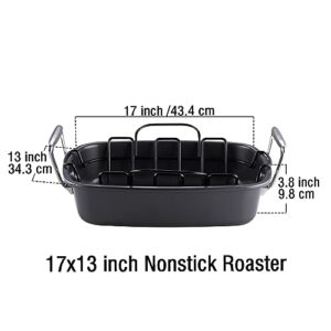 Cook N Home Nonstick Roasting Pan Bakeware Roaster with Rack, 17x13-inches, Black