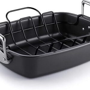 Cook N Home Nonstick Roasting Pan Bakeware Roaster with Rack, 17x13-inches, Black