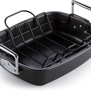 Cook N Home Nonstick Roasting Pan Bakeware Roaster with Rack, 17x13-inches, Black