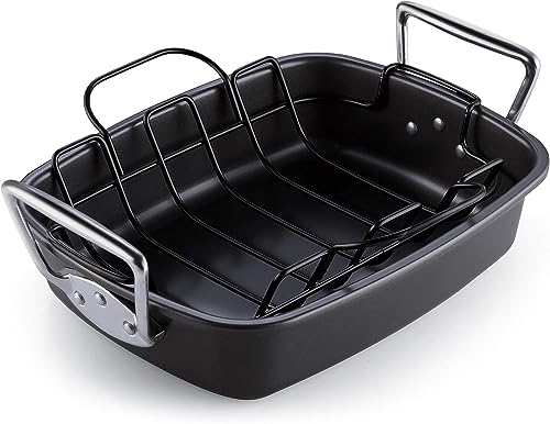 Cook N Home Nonstick Roasting Pan Bakeware Roaster with Rack, 17x13-inches, Black