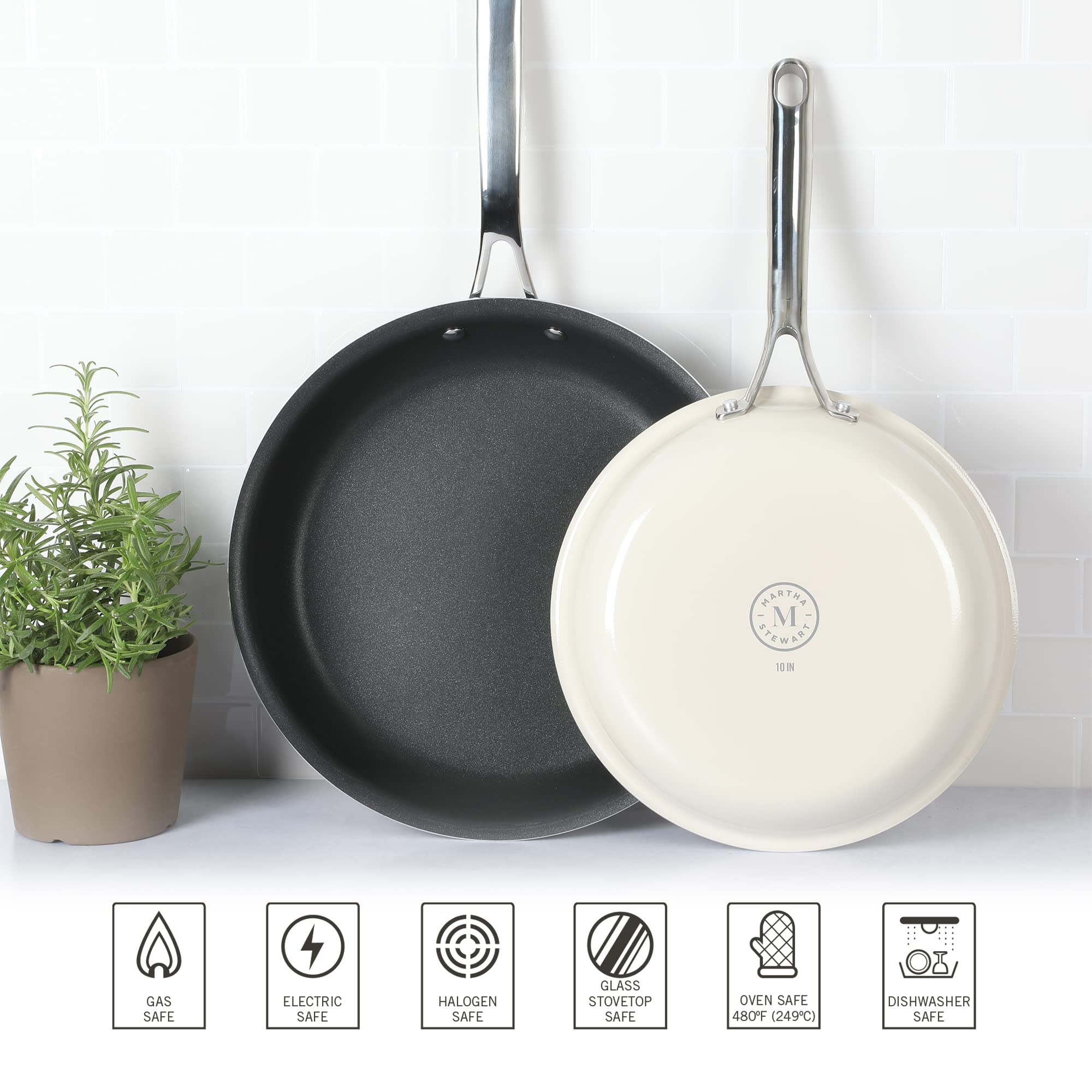 MARTHA STEWART Lockton 2 Piece 10" & 12" Heavy Gauge Aluminum Premium Nonstick Fry Pan Set - Linen