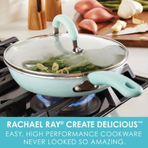 Rachael Ray Create Delicious Deep Nonstick Frying Pan / Fry Pan / Skillet with Lid - 9.5 Inch, Blue