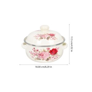 1L Flower Enamel Stock Pot with Lid Large Cooking Pot Flat Bottom Stew Pot for Soup, Stew, Canning