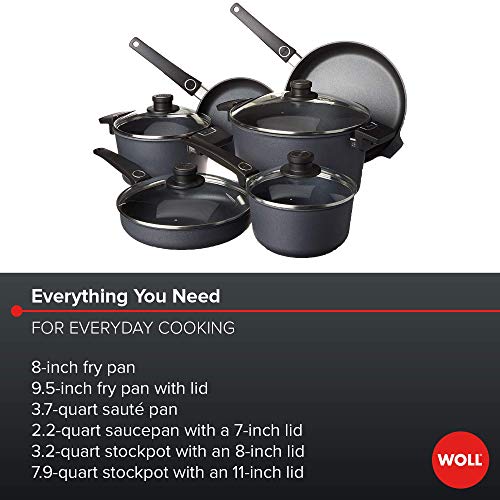 Woll Diamond Lite/Plus Diamond Reinforced Nonstick Scratch Resistant Cast Aluminum Induction Ready Cookware Set, 10-Piece