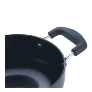 Vinod Black Pearl Hard Anodized Deep Kadhai with Glass Lid – Black - 3.1 Liters (3.2 Quarts) – 24cm – Riveted Handles - Multi-Use Pot/ Wok - Suitable For Indian Cooking, Sauces, Pasta, Stews, Soups