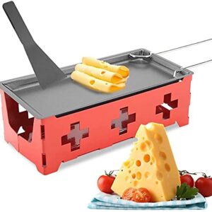 Cheese Raclette Stretchable Non Stick Cheese Rotaster Baking Tray, Iron Metal Grill Plate Accessories Cheese Melter, Baking Tray, Red Hob, Spatula