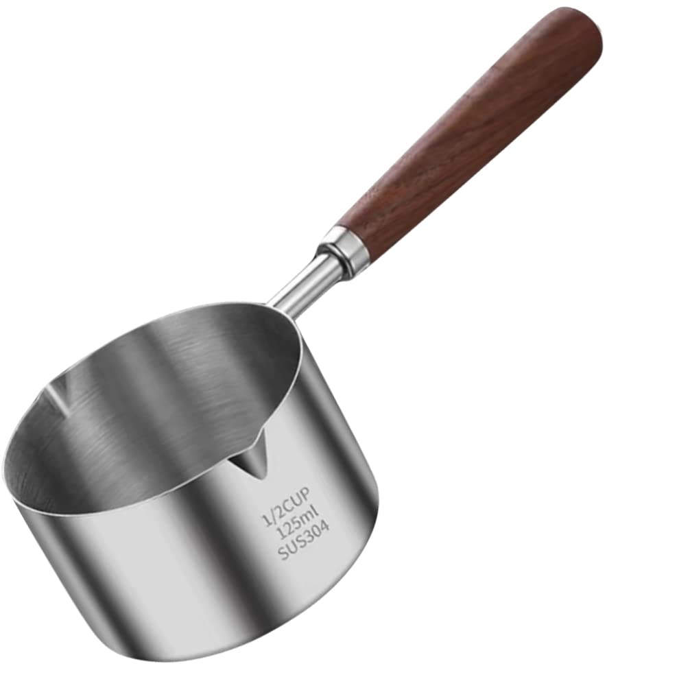 Luxshiny Tool Saucepan with Pour Spouts Stainless Steel Sauce Pan Wood Handle Cooking Pot Mini Butter Warmer Small Nonstick Pot Wax Melting Pot Water Ladle Measuring Cup 125ml Griddle Pan